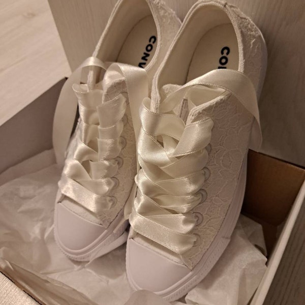 Ivory Lace Sneakers for Bride, Bridal Trainers, Low Top White ...