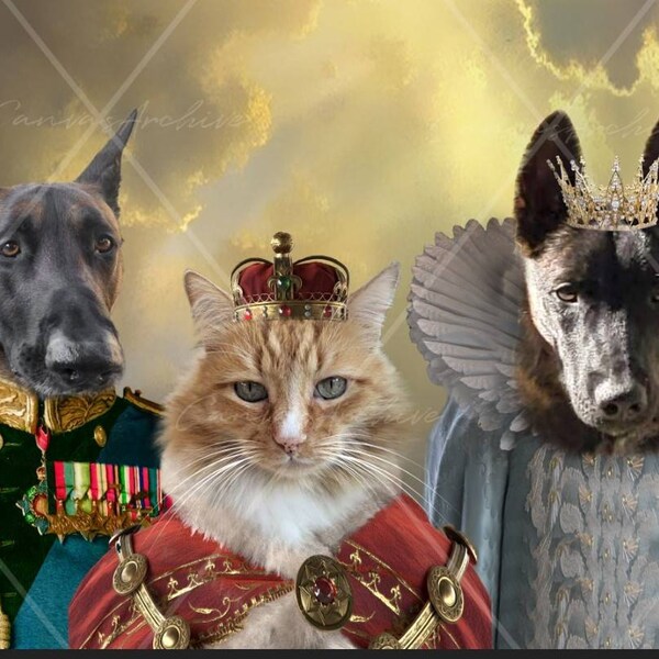 Multiple Pet Portrait, Custom Multi Pet Canvas, Custom 3 Pets Portrait ...