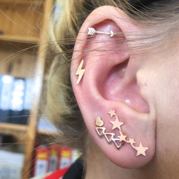 Open Triangle Ear Crawler Earrings- Choose 925 Sterling Silver, Gold ...