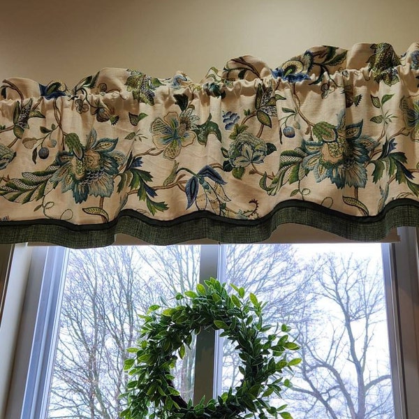 Blue Gold Yellow White Valance Jacobean Bloomcraft 17 X 54 Window ...
