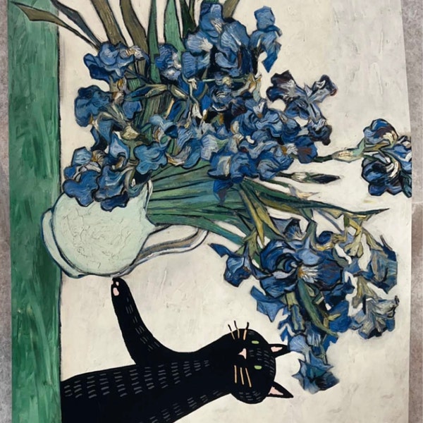 Black Cat Knocking Over Van Gogh’s Sunflowers - Funny Cat Art - Tippy’s ...