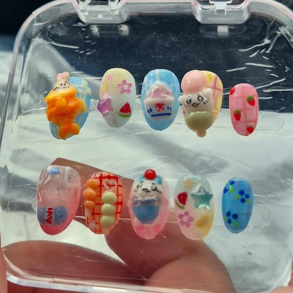 Handmade Kawaii Summer Festival Press on Nails | Ramune, Dango & Shaved ...
