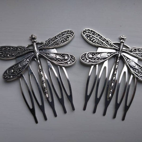 Silver Tones Dragonfly Hair Comb, Dragonfly Hair Piece, Filigree ...