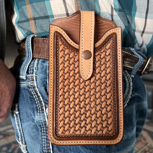 Tooled Leather Belt Phone Holder Case - Etsy