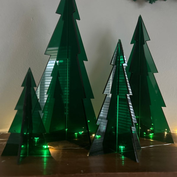Minimalist Clear Acrylic Christmas Tree - Set of 5 Green Table Top ...