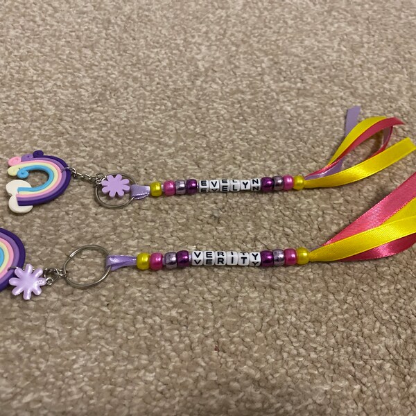 Handmade Personalised Rainbow Keyring With Pony Beads - Etsy UK