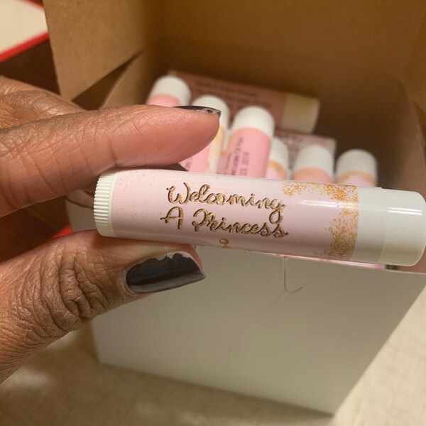 Personalized Pink and Gold Crown Baby Shower Lip Balm Labels - Etsy