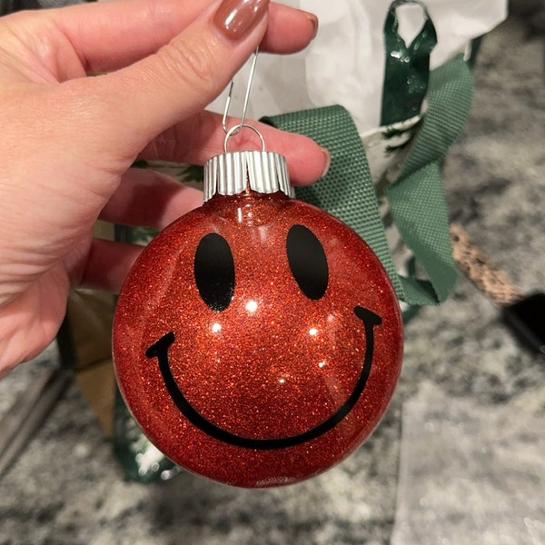 Smile Face Ornament, Groovy Retro Ornament, Smile, Holographic ...