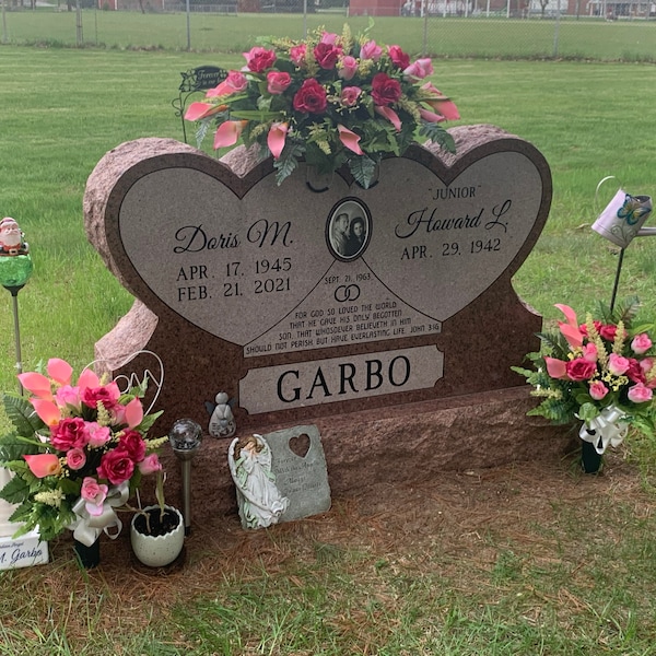 This Headstone Saddle and Cemetery Cone Set Has Silk Grave Flowers ...