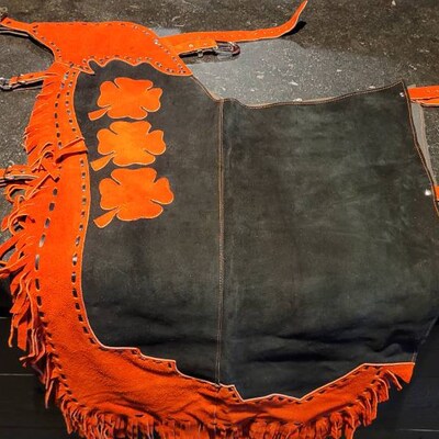 Handmade Cowgirl Chap Buck Skin Suede Black Leather Pant Rodeo Chap ...