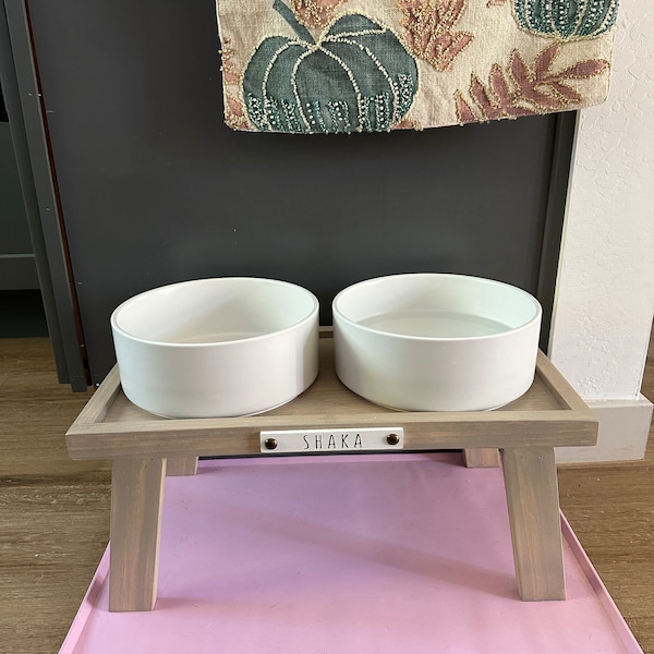 Modern Elevated Dog Feeder | Pretty Girl Dog Bowl Stand | Personalized ...