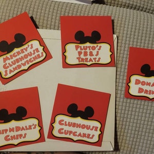 Mickey Mouse Birthday Place Cards Food Labels Party Decoration Minnie ...