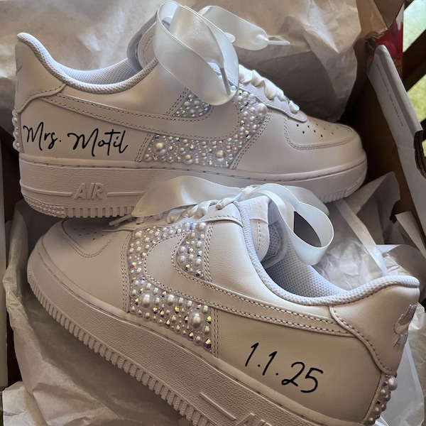 Personalized Bridal Air Force 1 Sneakers White Iridescent Rhinestone ...
