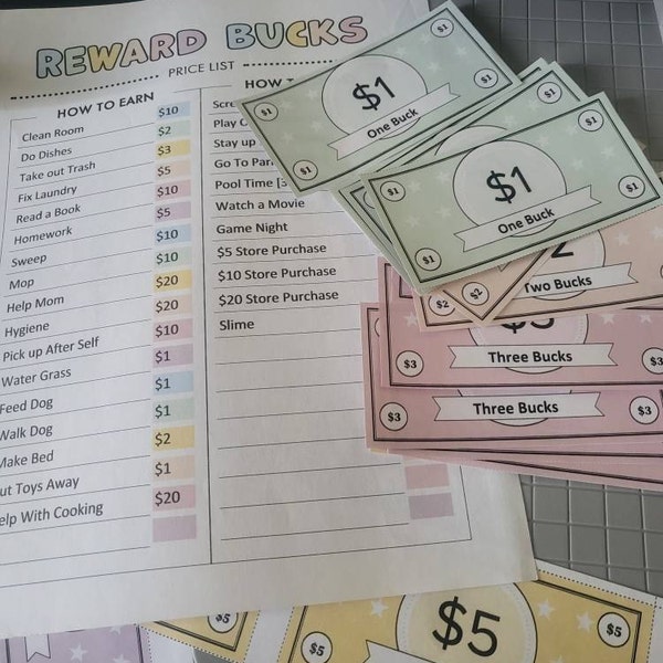 Editable Kids Reward Bucks | Printable | Mom Bucks, PDF Reward System ...