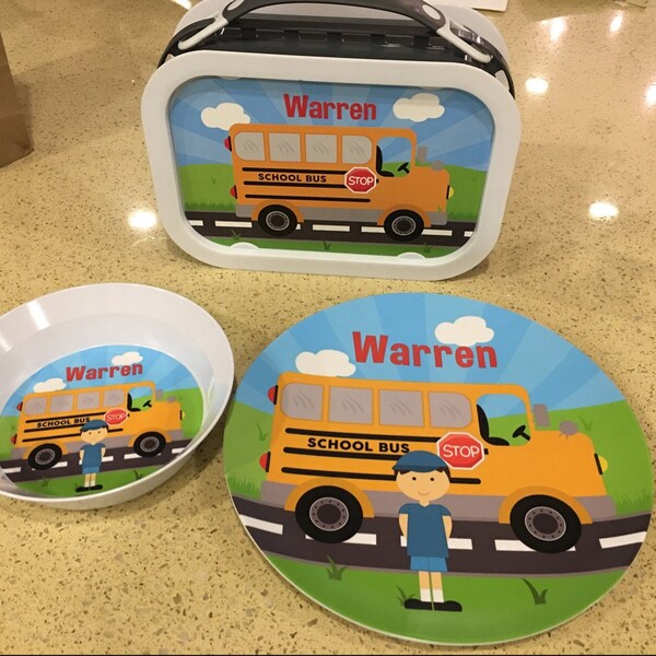 School Bus Plate and Bowl Set - Personalized Plastic Children Plate and ...