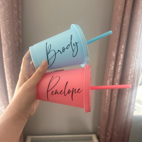 Personalised Kids Cold Cup With Straw, Starbucks Inspired, Pastel ...