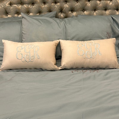 Embroidered Velvet Monogram Pillow. Insert Included. 12x20 Personalized ...