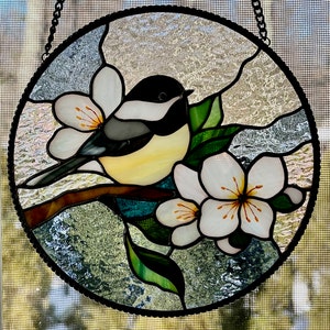 Chickadee Stained Glass Bird Suncatcher Mothers Day Gift Custom Stained ...