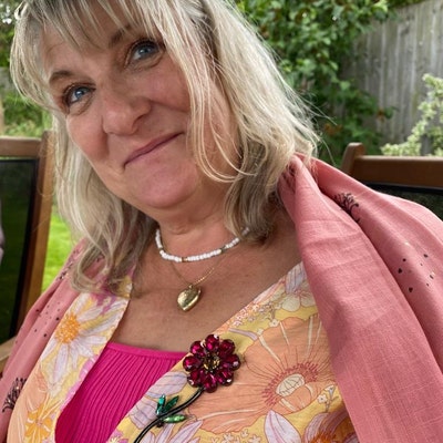 Antique Czech Max Neiger Enamel Paste Flower Brooch Art Deco Rhinestone ...