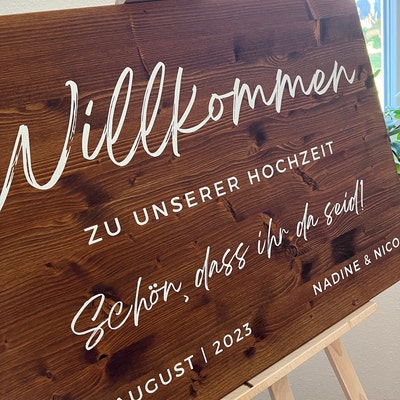 Willkommensschild aus Holz Leni Hochzeitsschild - Etsy.de