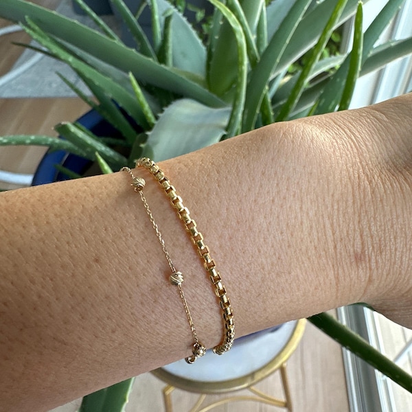 18K Real Gold Box Chain Bracelet: Yellow Gold, 2-5mm - Etsy