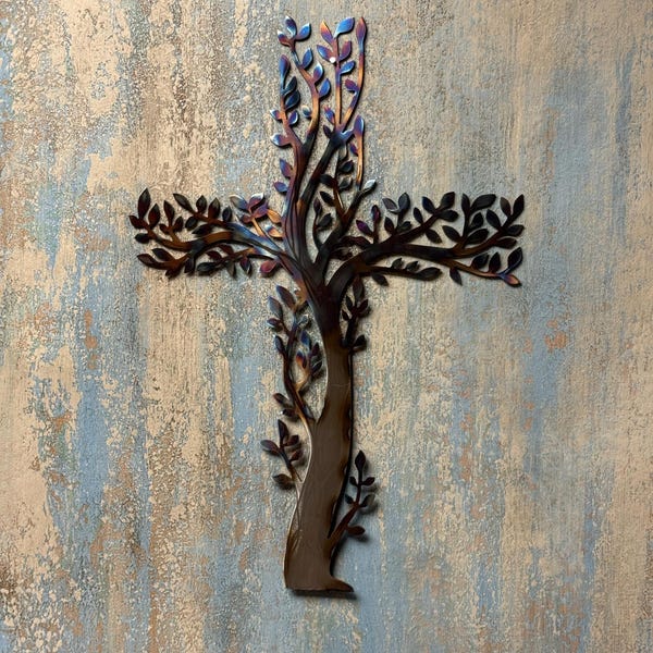 Living Cross of Life, Stainless Steel, Metal Wall Art, Christian Cross ...
