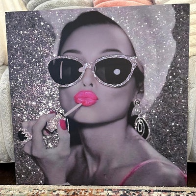 Glamorous Glitter Wall Canvas, White and Silver Art, Art for Bathroom ...