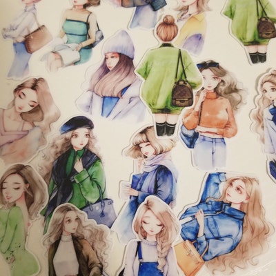 Fashion Girl Stickers Watercolor Style Modern Girls Streetwear Fashion ...