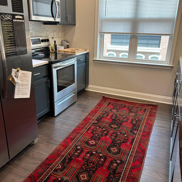 3x5 Brick Red Black Vintage Oriental Rug Handwoven Tribal Accent Rug ...