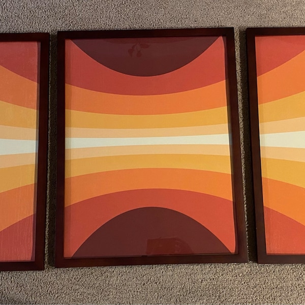 70s Groovy Print, Burnt Orange Poster, 70s Set of 3 Wall Art, 70s Decor ...