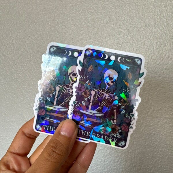 Holographic Reader Tarot Card Sticker Spooky Books Skeleton Sticker for ...