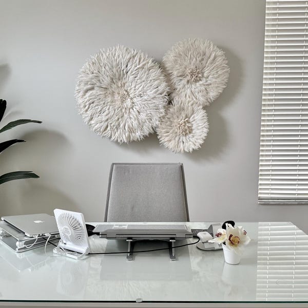 White Juju Hat Wall Décor Set, Boho Wall Decor, Ivory Juju Hat Feather ...