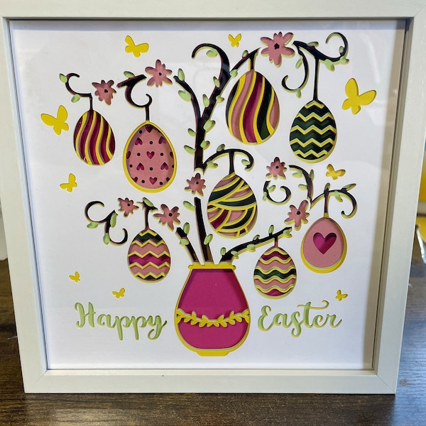 3D Easter Egg Tree Shadow Box, Happy Easter SVG, Easter Tree Shadowbox ...