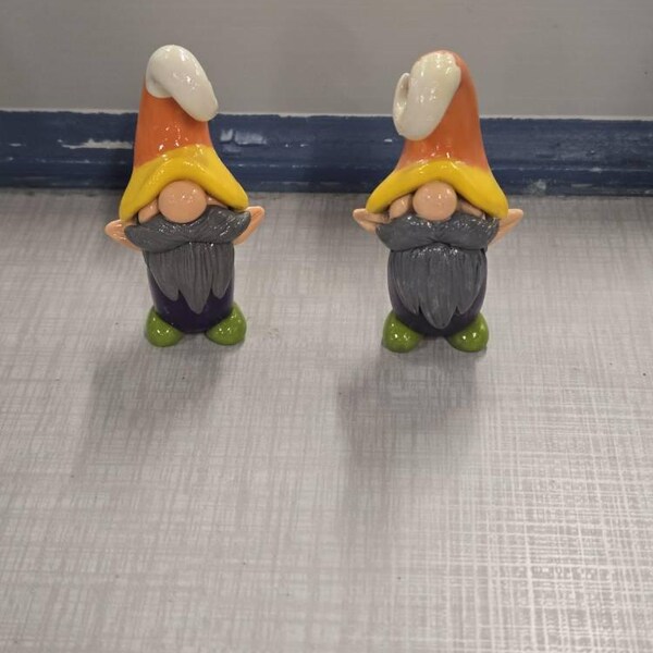 Halloween Gnome, Candy Corn Gnome, Mini Clay Gnome, Miniature Handmade ...