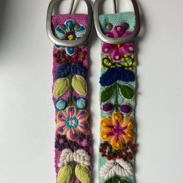 Embroidered Belt Floral Colorful, Wool Embroidered Belts, Floral Ethnic ...