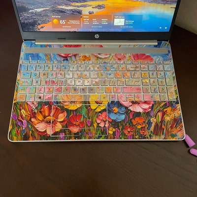 Lenovo Laptop Skin, Personalized Gift Bright Aesthetic Flowers Design ...