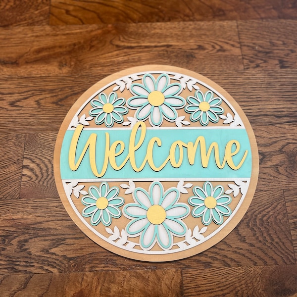 Welcome Flower Pattern Sign, Digital Download, Round Door Hanger Svg ...