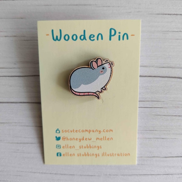 Cute Pet Rat Wooden Pin (choice of 5 Colours) Quirky Wood Pet Pin Badge ...