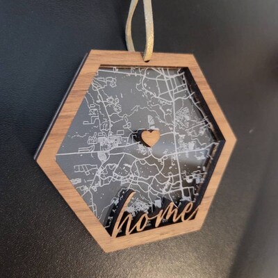 Personalized Engraved Map Wooden and Acrylic Hexagon Ornament - Etsy