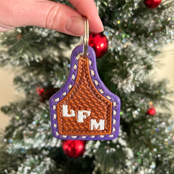 Handmade Leather Ear Tag Key Chains Personalized With Your Initials or ...