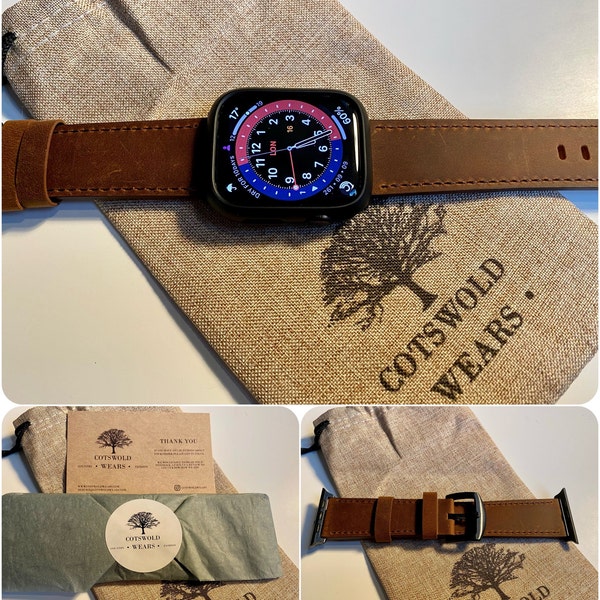 Personalised Leather Apple Watch Strap 38mm 40mm 41mm 42mm 44mm 45mm ...