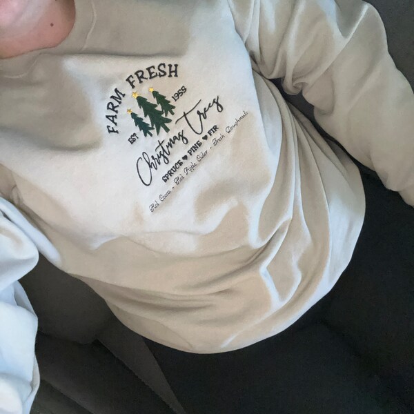 Christmas Tree Farm Emrbroidered Crewneck | Embroidered Crewneck ...
