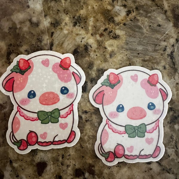 Fruit Cow Stickers, Kawaii Cow Sticker, Cute Strawberry Cow Sticker ...