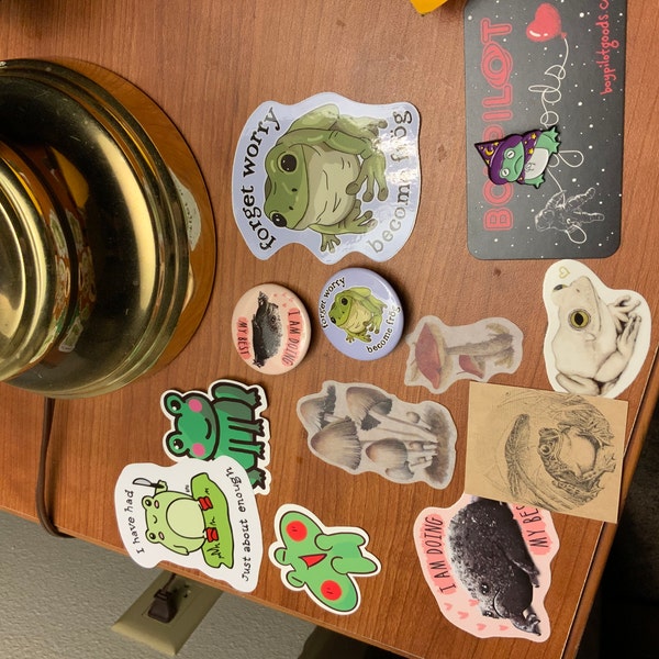 Frog Sticker Grab Bag Frog Enamel Pin and Stickers Cute Frogs Toads ...