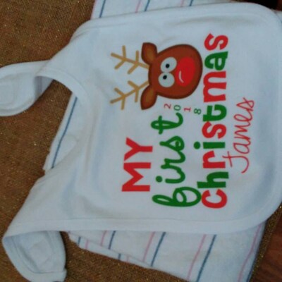 My First Christmas Bib , Personalized Christmas Bib , Baby Bib for ...