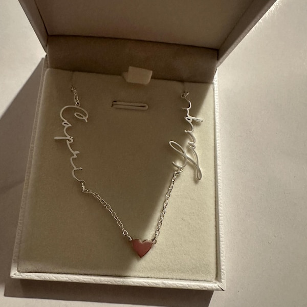 2 Names Necklace With Heart, Personalized Couple Names Necklace, Name ...