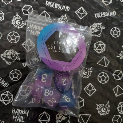 Tropics Ocean Blue, Purple and Pink Glittery D&D Dice, Dice Set for ...