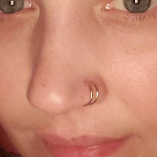 14k Gold Filled Double Hoop Nose Ring | Double Nose Ring Hoop | Small ...