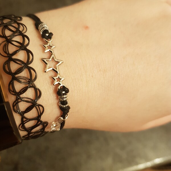 Star Bracelet, Linked Star Charm Bracelet for Women, Adjustable Cord ...