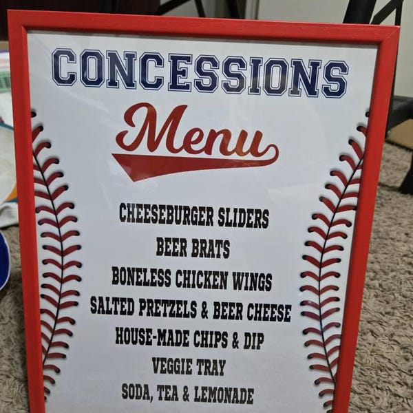 Baseball Concessions Menu Sign: Party Food, Birthday Decor - Etsy